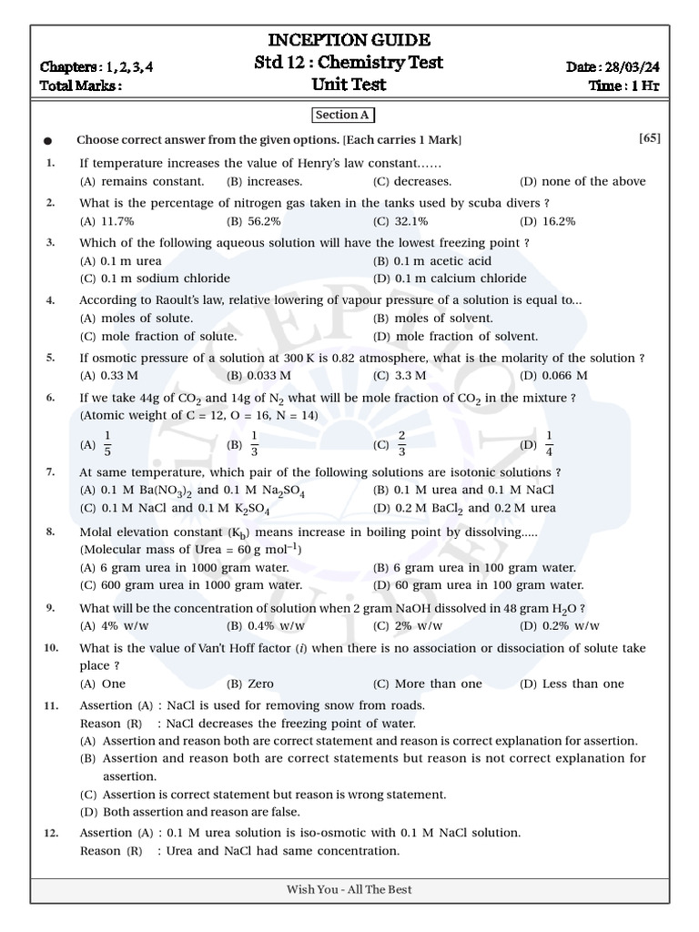 UnitTest D28 Mar 2024 | PDF | Electrode | Anode
