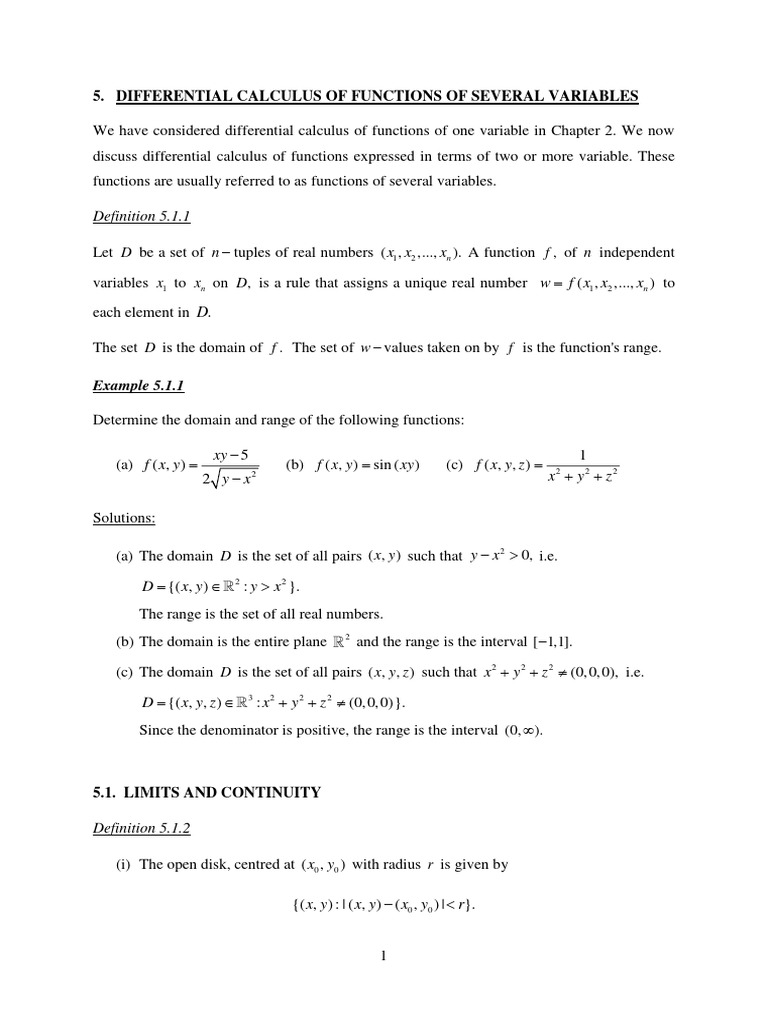 Differential Calculus of Functions of Several Variables | PDF | Function (Mathematics) | Derivative