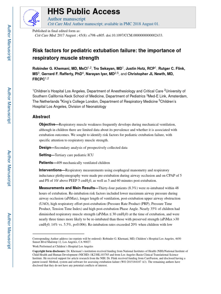 Risk Factors For Pediatric Extubation Failure | PDF | Intensive Care ...