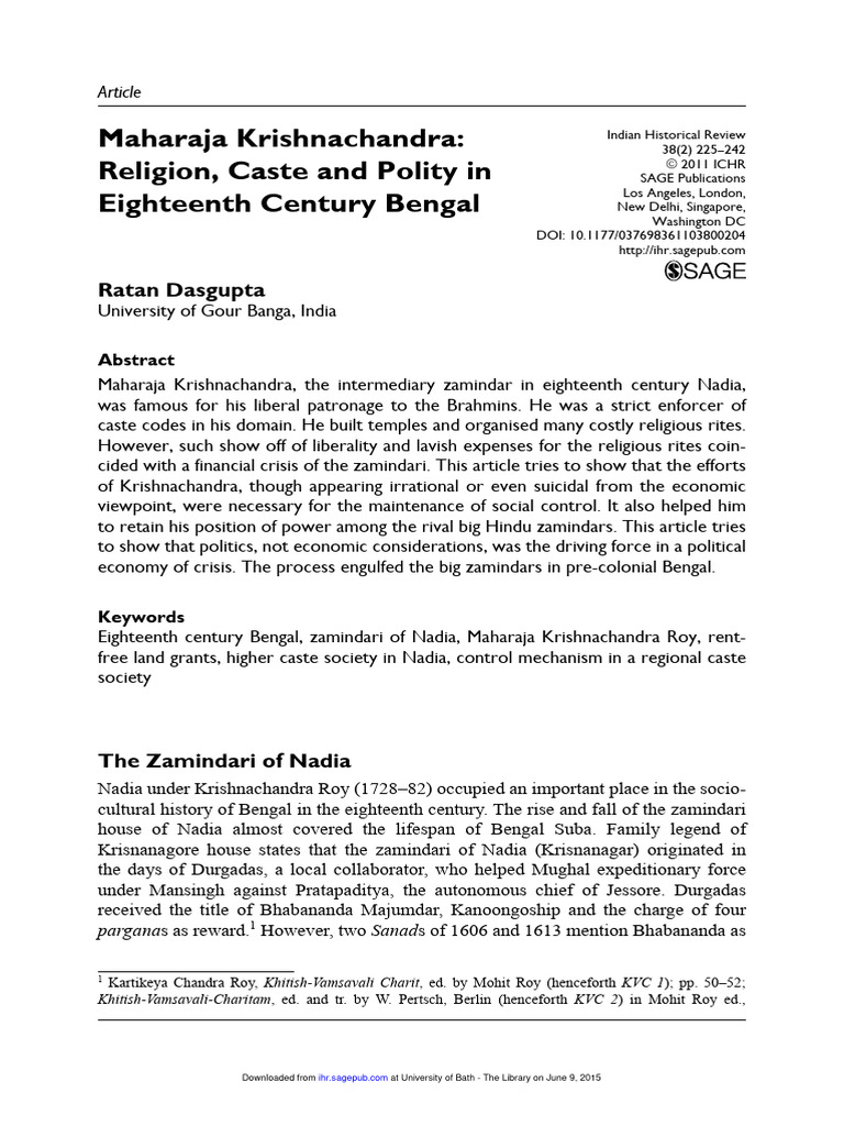 Maharaja Krishnachandra: Religion, Caste and Polity in Eighteenth ...