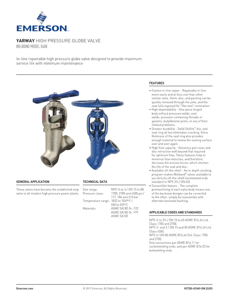 Data Sheets Welbond Model 5600 High Pressure Globe Valve Yarway en en ...