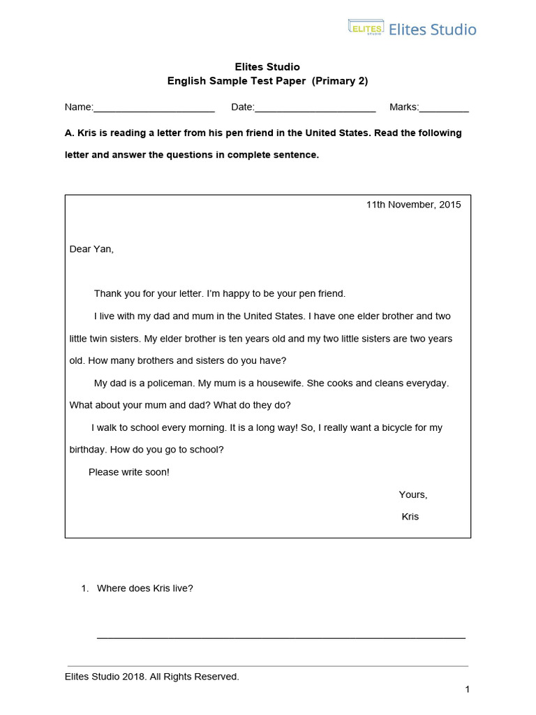 Primary 2 - Sample Test Paper | PDF | Sports & Recreation | Language ...