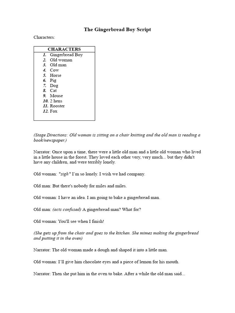 The Gingerbread Boy Script | PDF | Cooking, Food & Wine