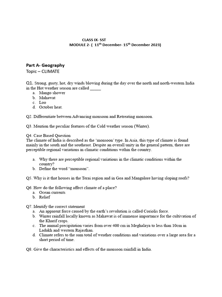 Social Science Ix-Module 2 | PDF | Monsoon | Nobility