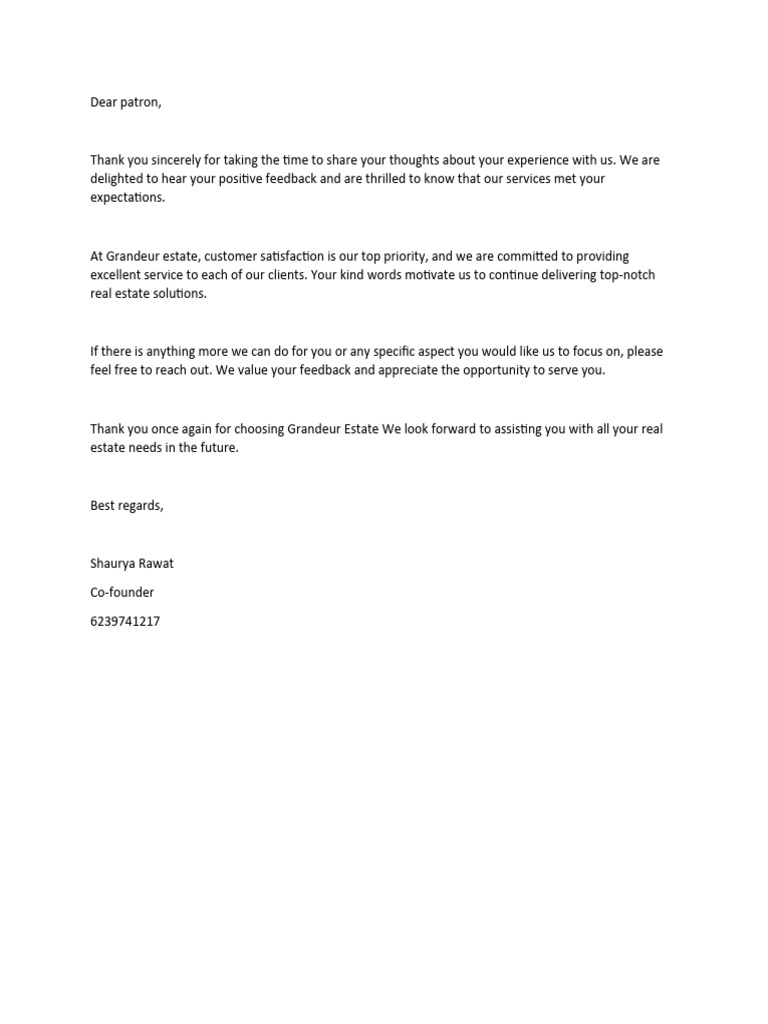 Thank You Letter to Our Patrons | PDF | Career & Growth | Business