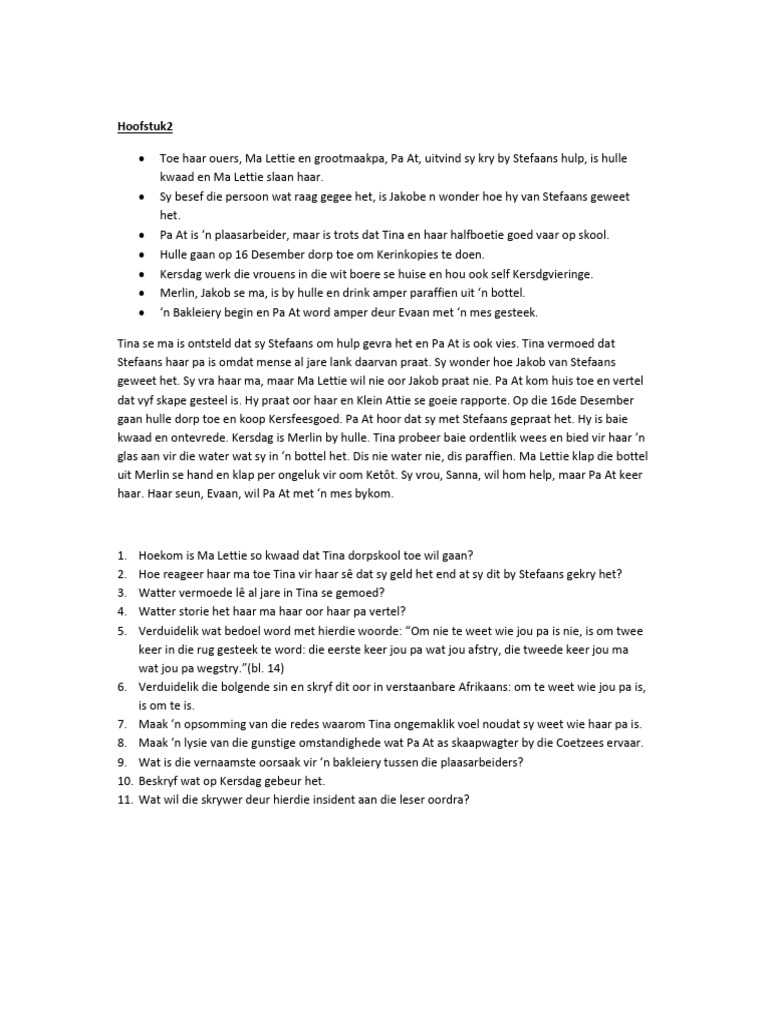 Hoofstuk 2 Opsomming + Vrae | PDF