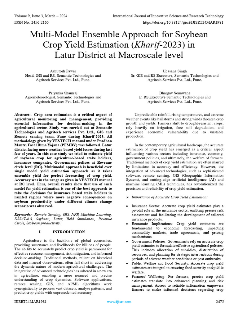 Multi-Model Ensemble Approach For Soybean Crop Yield Estimation (Kharif ... Multi-Model Ensemble Approach For Soybean Crop Yield Estimation (Kharif ...