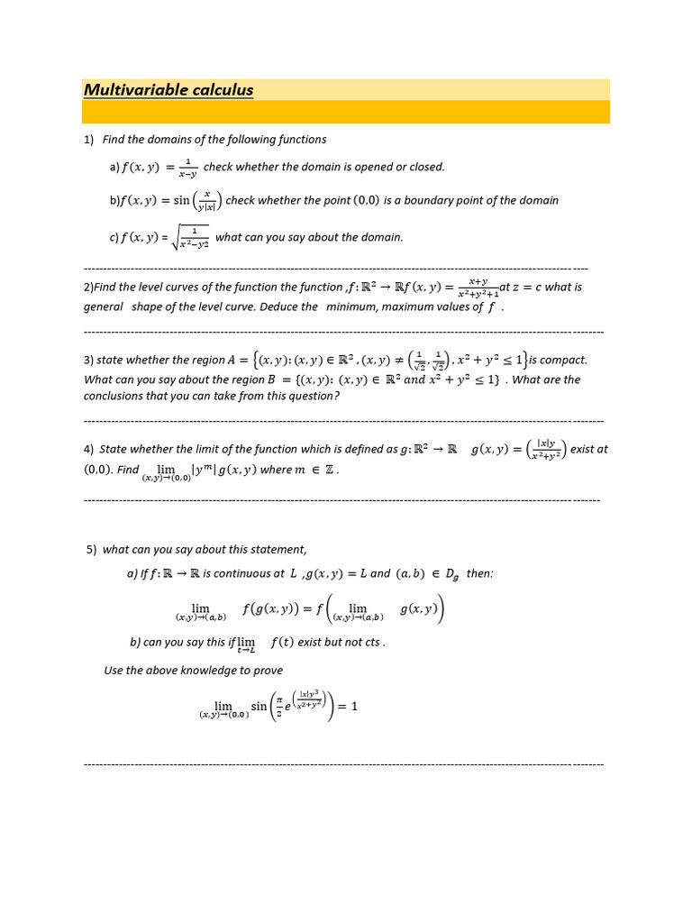 Multivariable Calculus Problems | PDF | Function (Mathematics) | Geometry