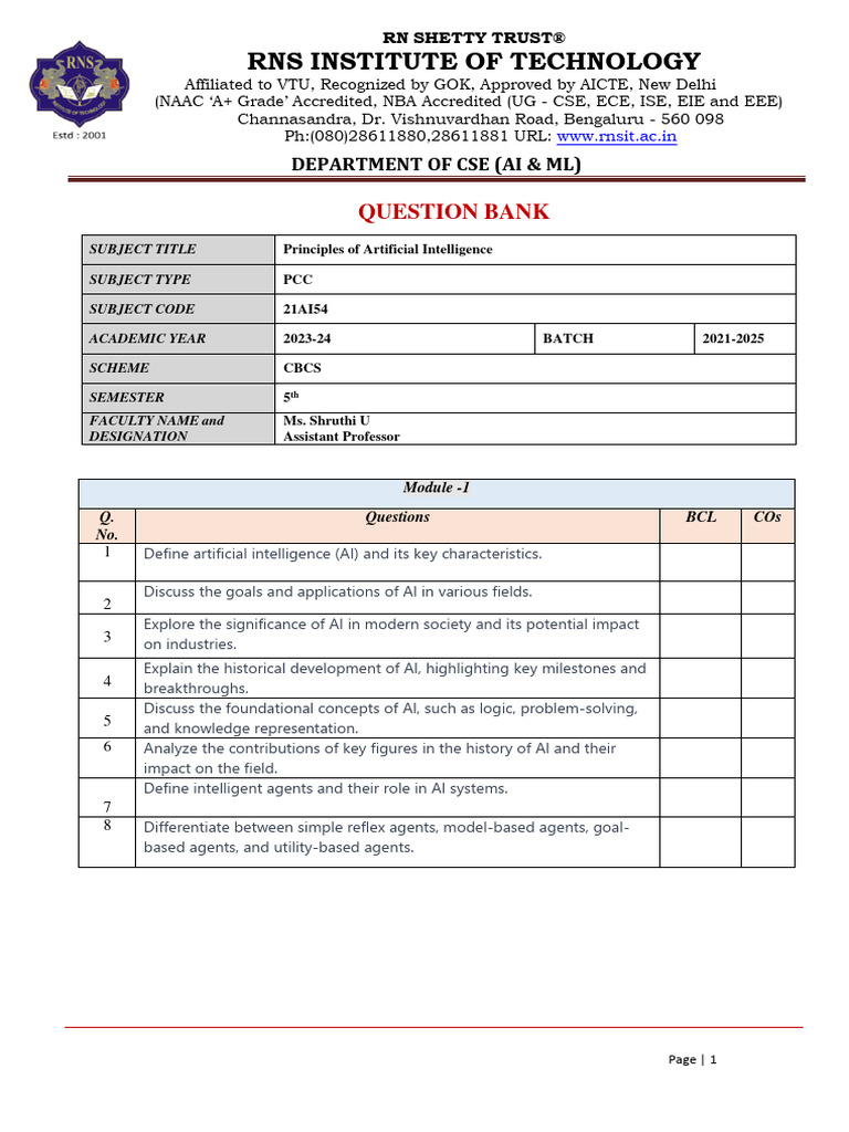PAI Question Bank | PDF | Logic | Artificial Intelligence