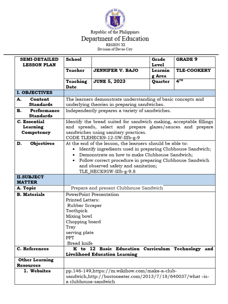 4as Lesson Plan TVL | PDF | Lesson Plan | Teachers