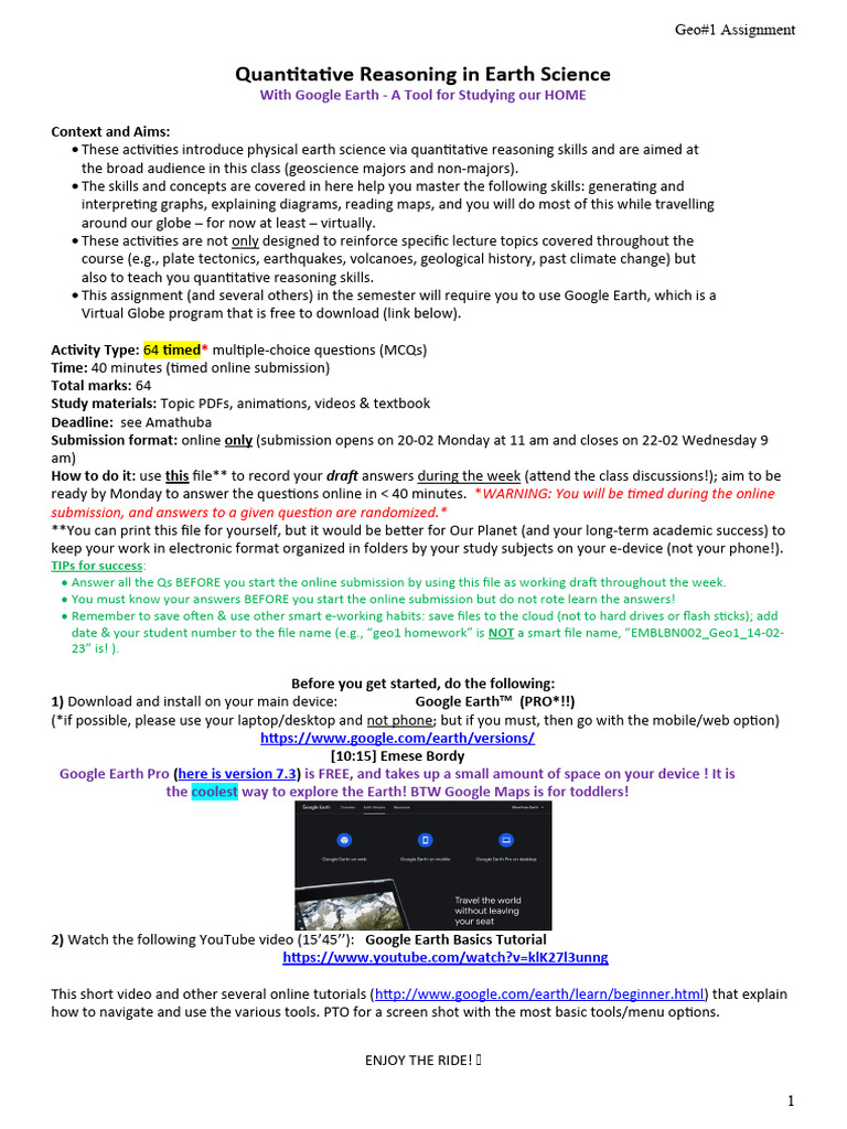 Google Earth in Earth Science Assignment | PDF | Earth Sciences ...