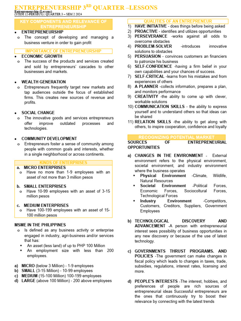 ENTREP (Q3) | PDF | Entrepreneurship | Sales