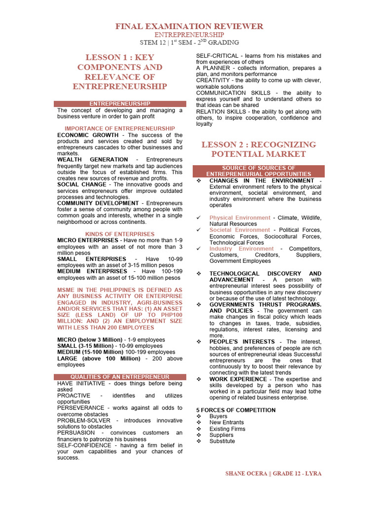 Entrep Final Reviewer | Download Free PDF | Entrepreneurship | Market Segmentation