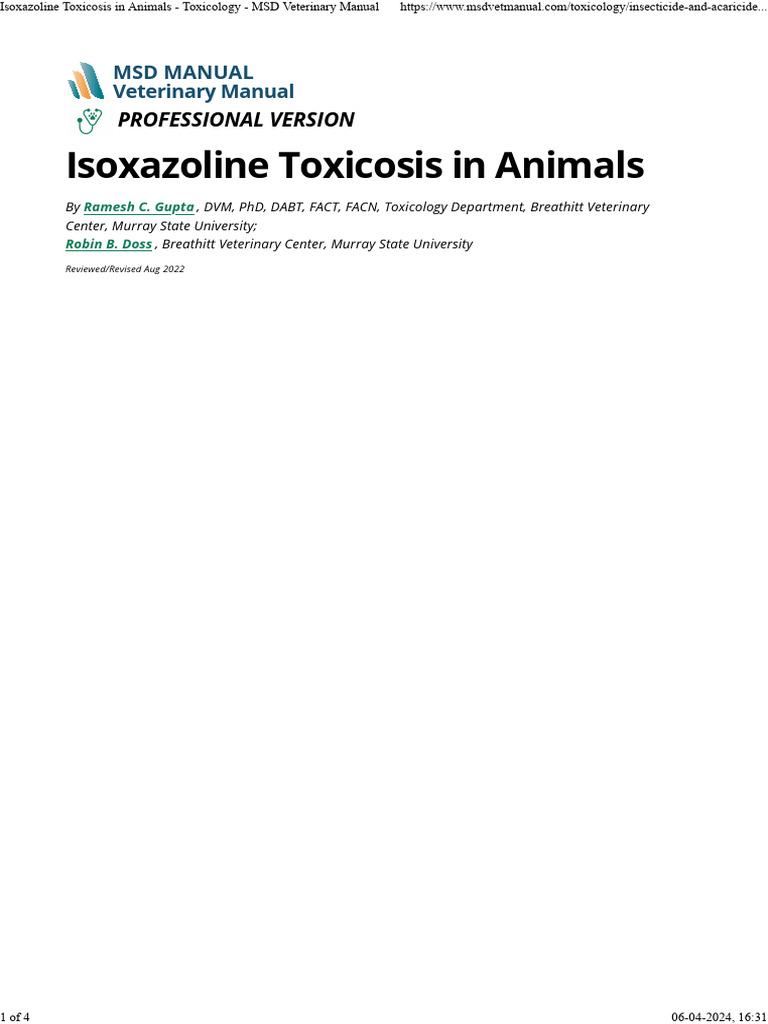 Isoxazoline Toxicosis in Animals - Toxicology - MSD Veterinary Manual ...