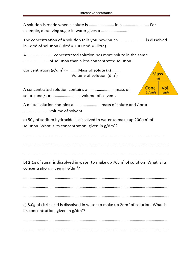Lesson 6 - Intense Concentration-Worksheet | PDF | Concentration ...
