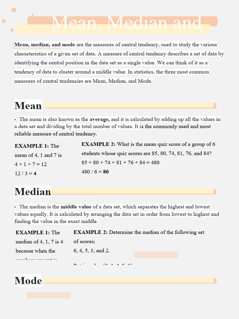 Mean, Median and Mode | PDF