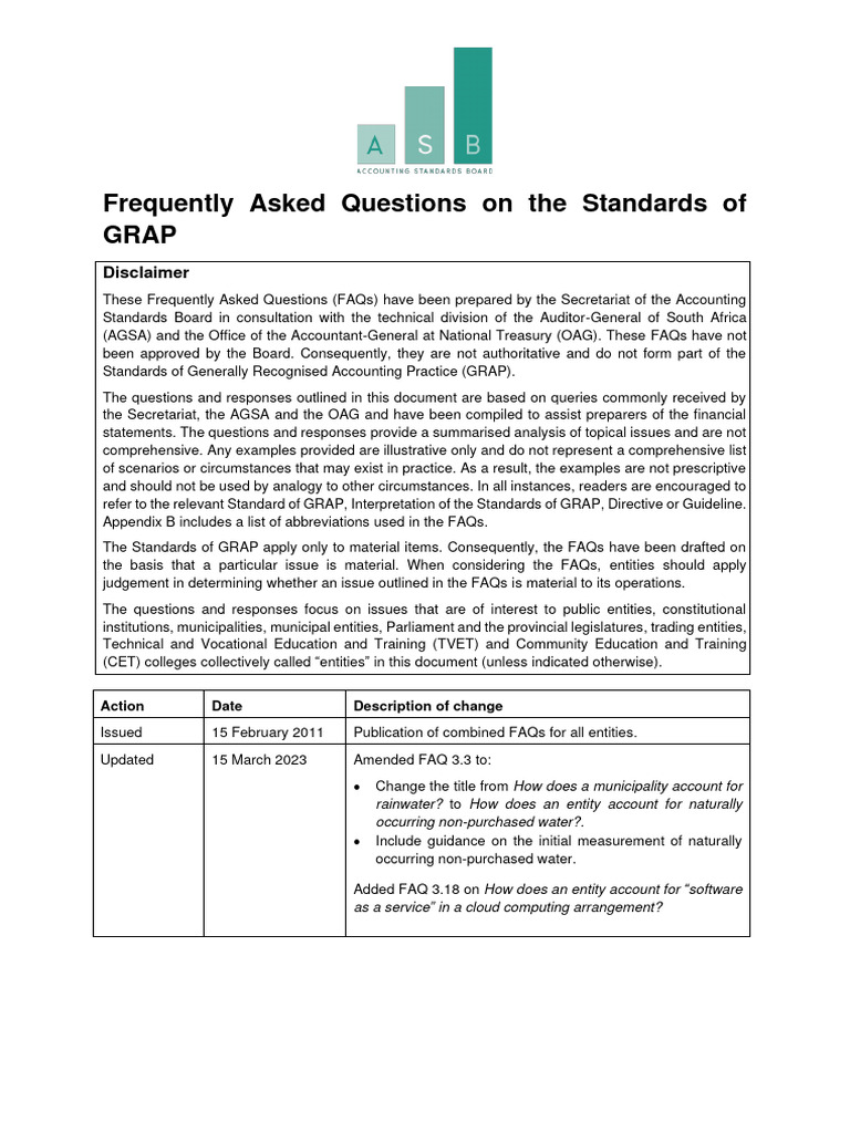 FAQs On Standards of GRAP Updated March 2023 | PDF | Audit ...
