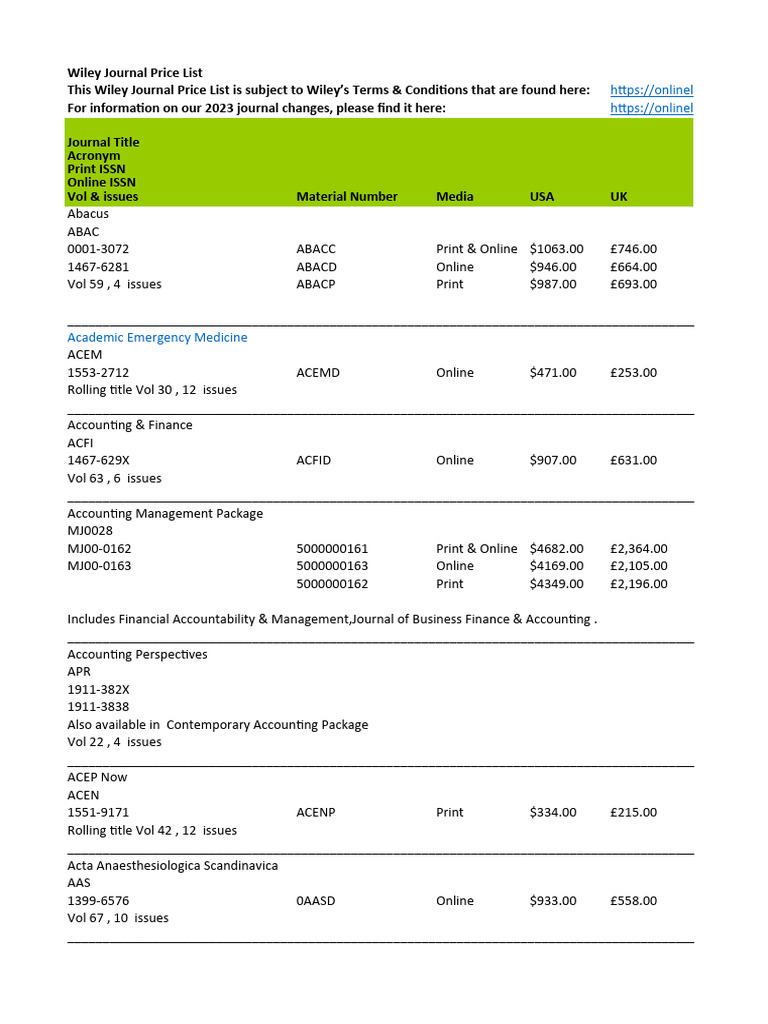 Wiley Journal Pricing 2023 List | PDF | Finance & Money Management ...