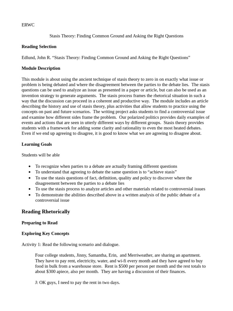 Stasis Theory: Finding Common Ground and Asking the Right Questions ...