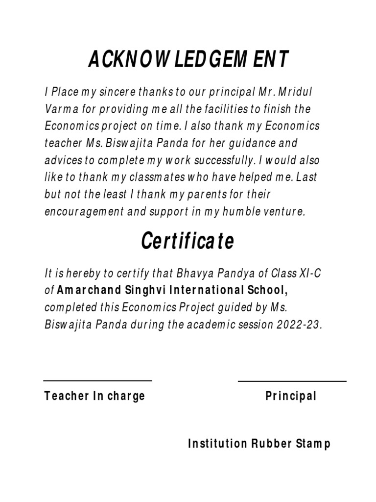 Acknowledgement and Certificate - 2 | PDF | Career & Growth | Business