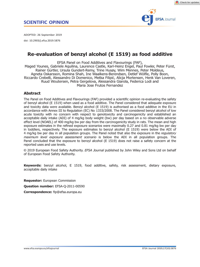 EFSA Journal - 2019 - Re Evaluation of Benzyl Alcohol E 1519 As Food ...