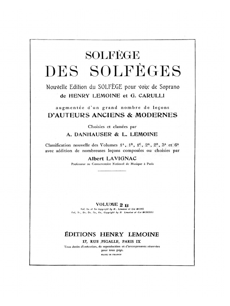 Solfege Des Solfeges - Vol 2B Lavignac FM148 | PDF