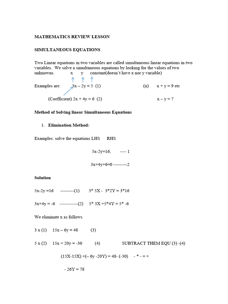 Tumi Math Lesson Note_044246 | PDF | Equations | System Of Linear Equations