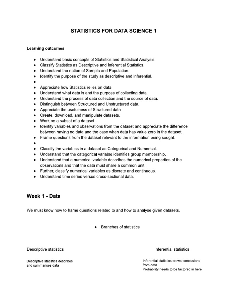 Stats 1 - IITM BS Notes - Part 1 | PDF