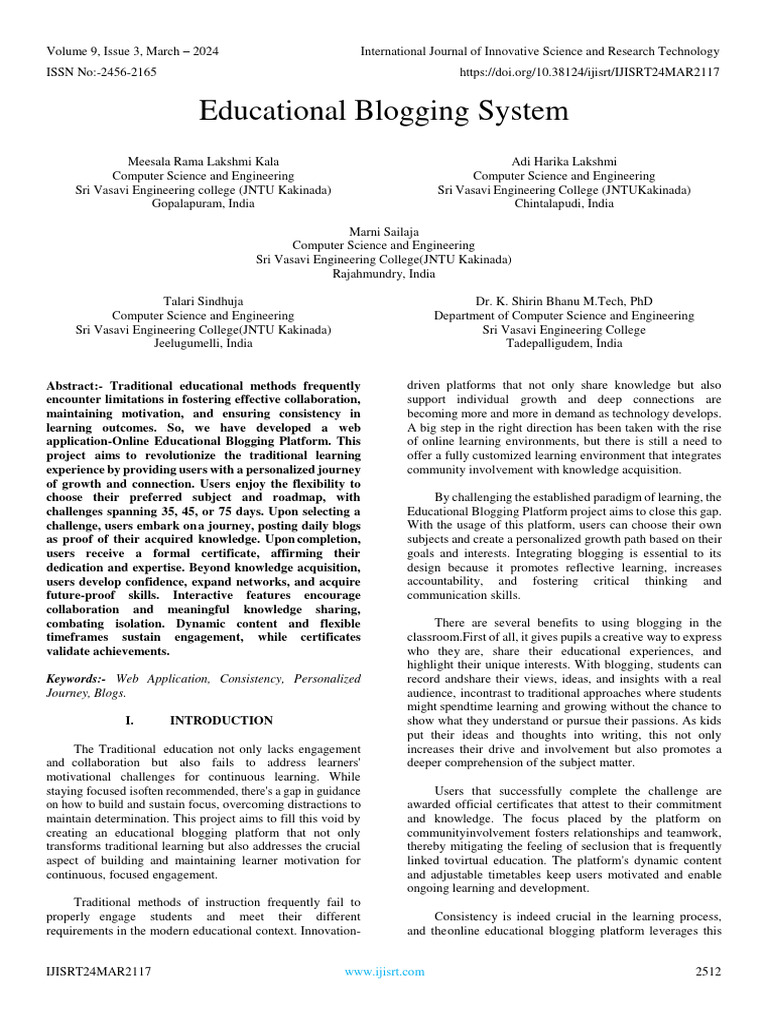 Educational Blogging System | PDF | Learning | Educational Technology