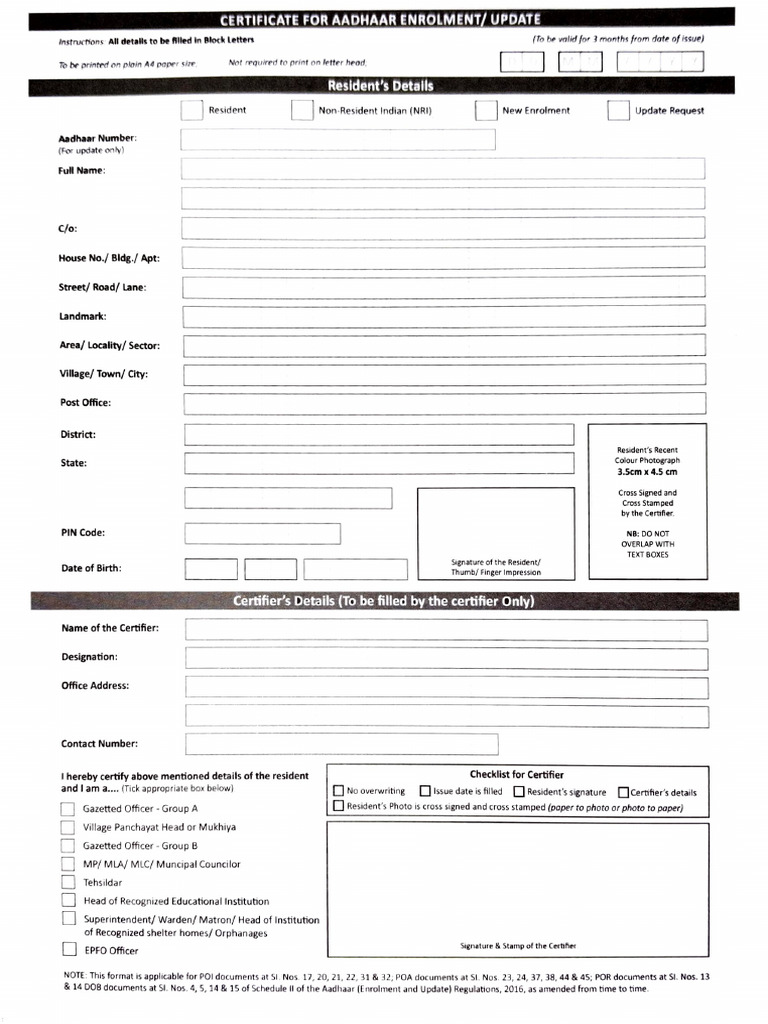 Aadhar Card Address Update | PDF