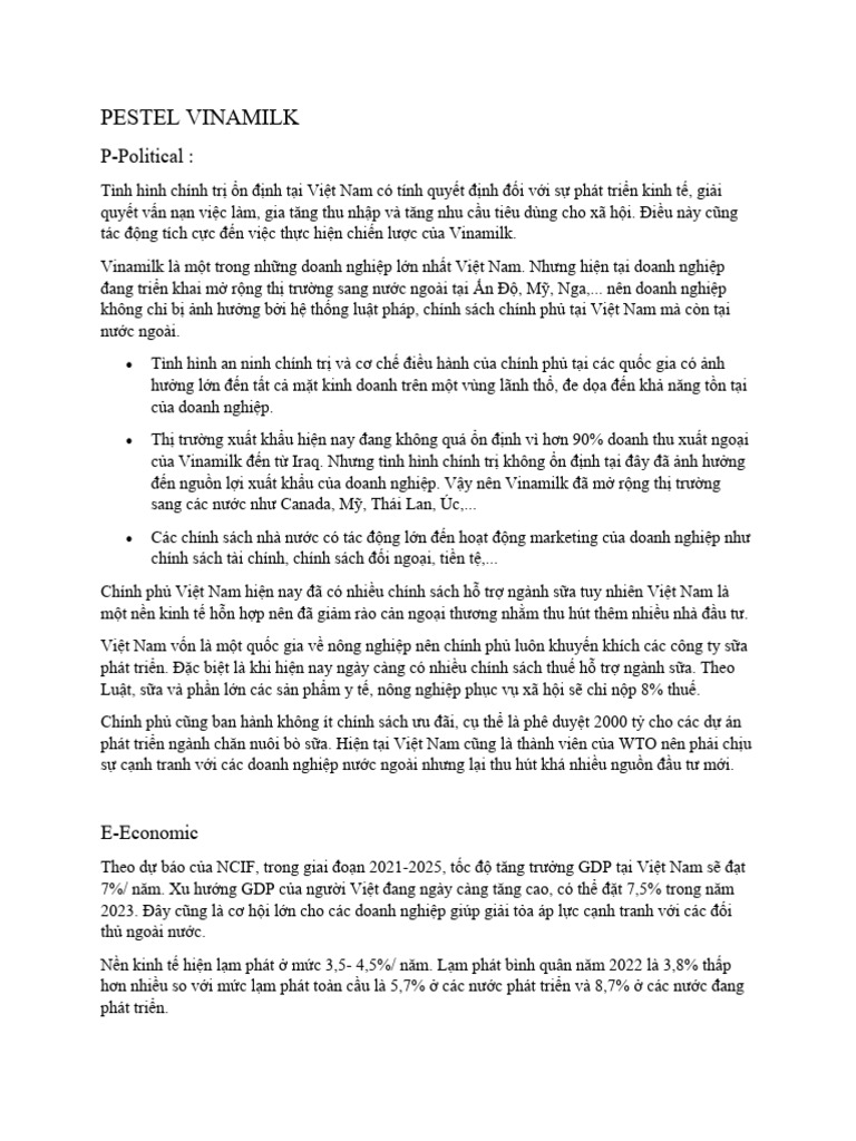 Pestel Vinamilk | PDF