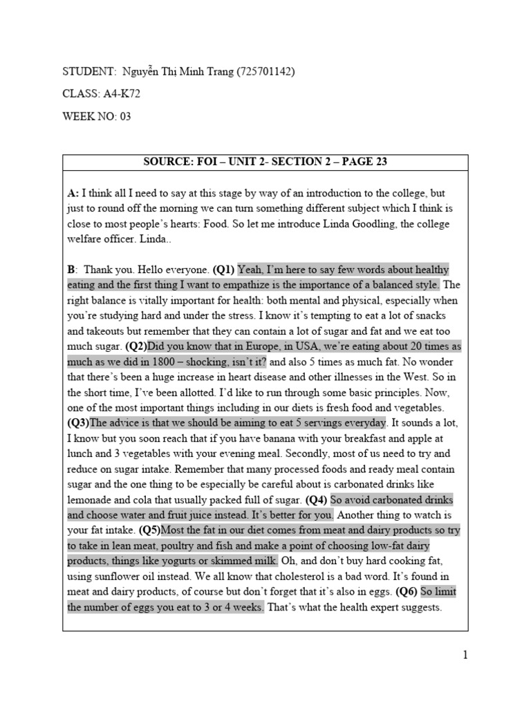 Student 2 | PDF | Fat | Meal