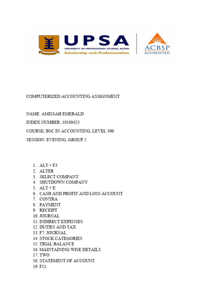 Computerized Accounting Assignment | PDF | Business | Finance & Money Management