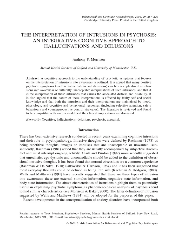 Morrison (2001) The Interpretation of Intrusions in Psychosis An ...