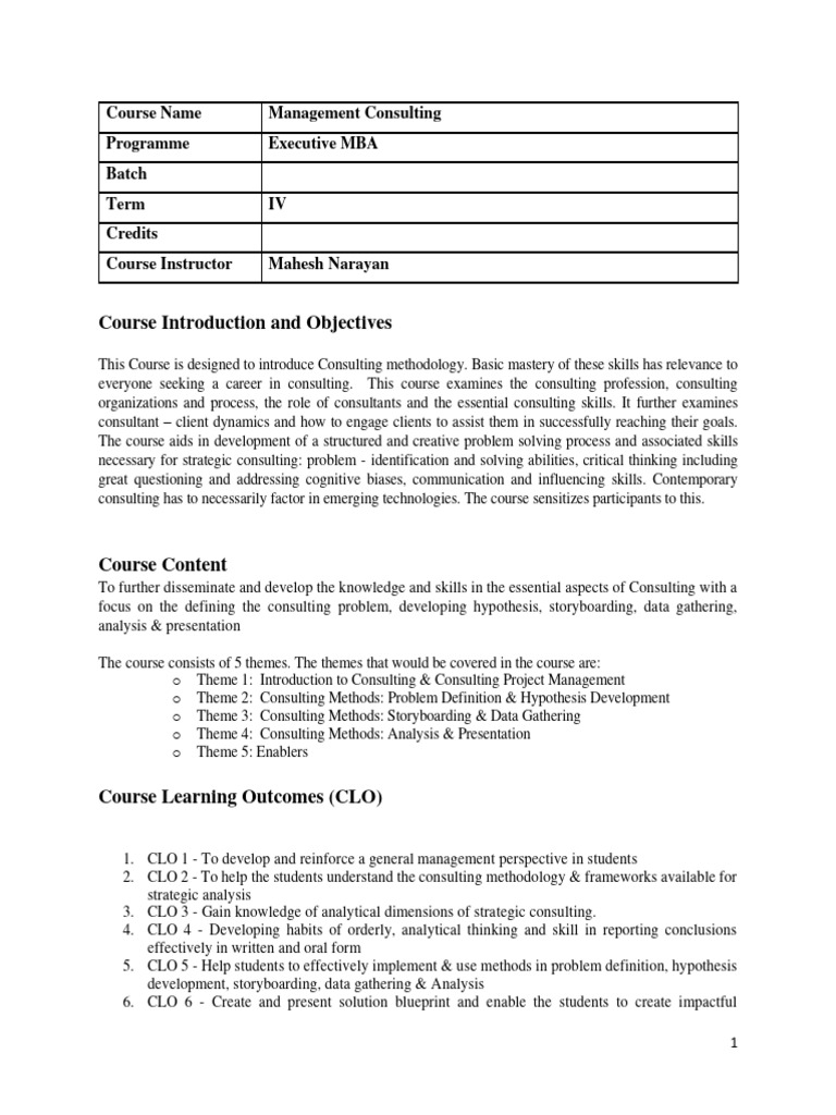 Course Outline - Management Consulting | PDF | Consultant | Methodology