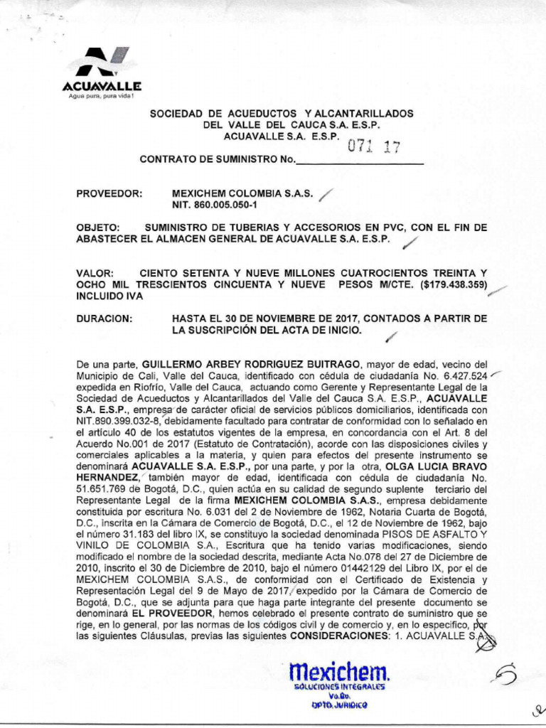 Contrato de Suministro 071 17 Mexichem Colombia Sas | PDF | Business ...