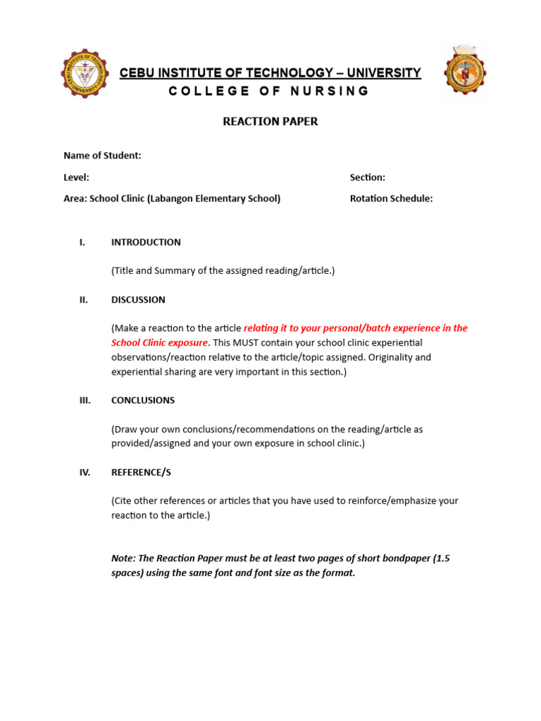 Reaction Paper Format and Instructions | PDF