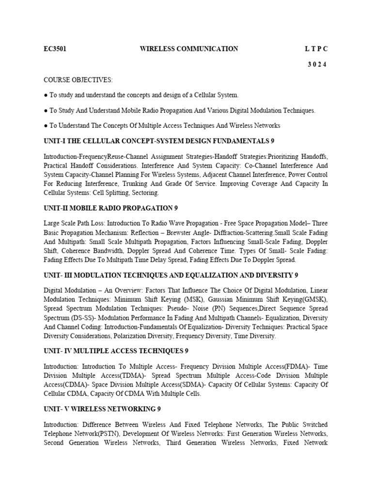 Ec3501-Wireless Communication Syllabus | PDF | Cellular Network | Channel Access Method