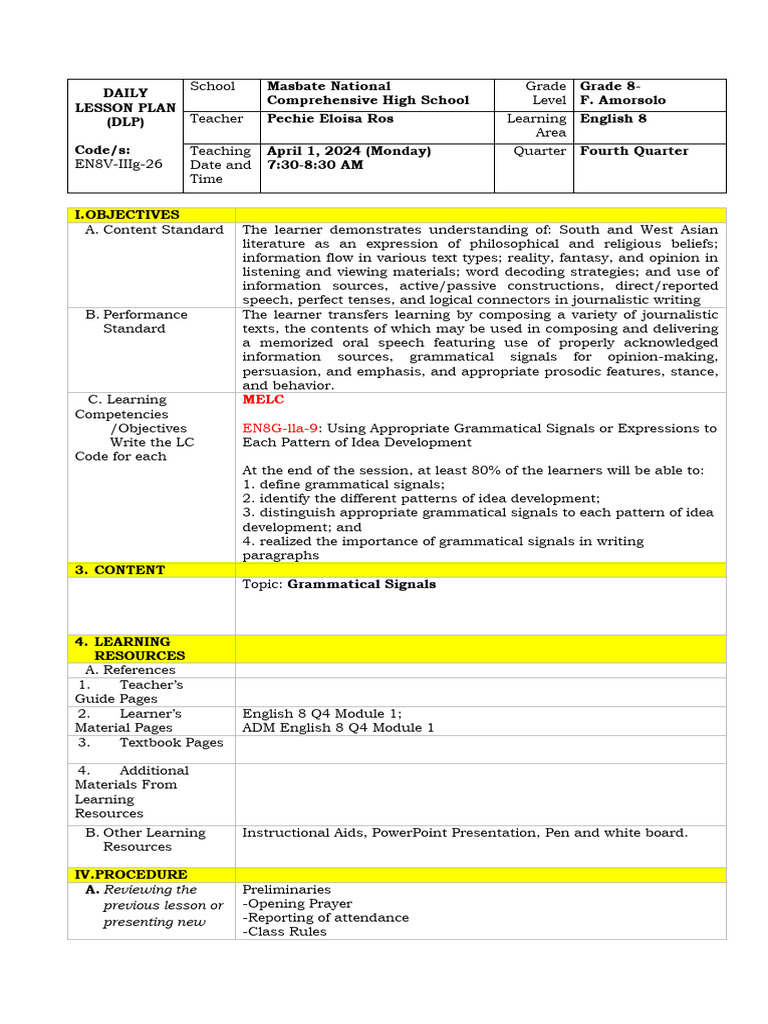 Grammar Dlp Pdf Learning Teachers