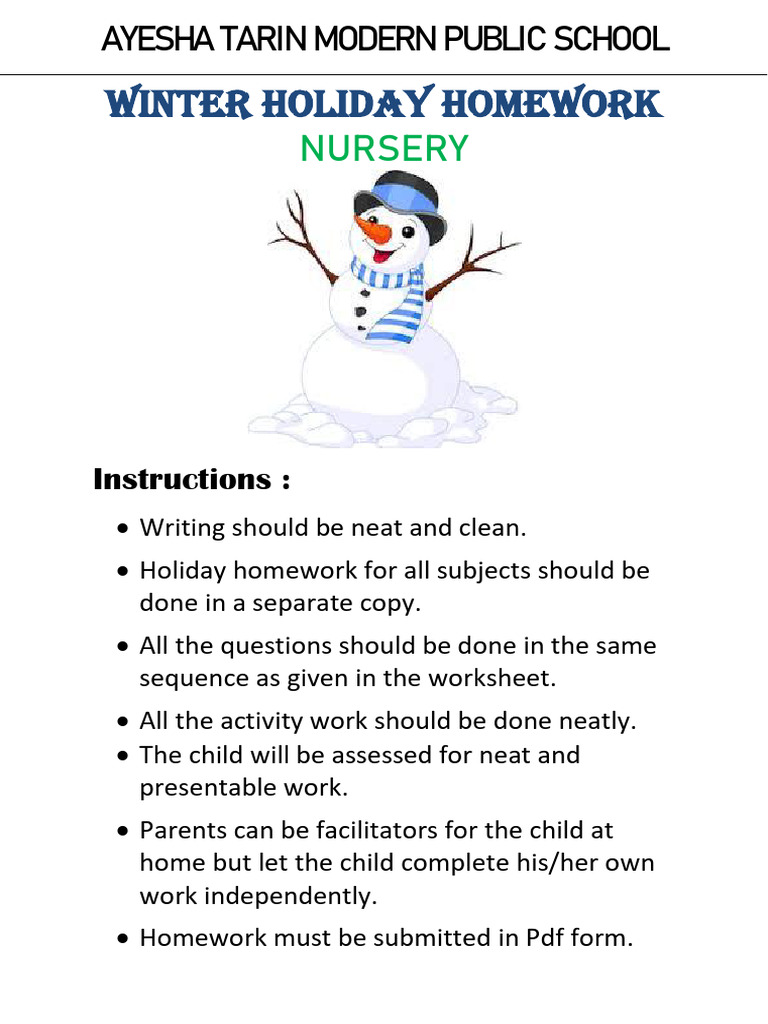 Nursery Winter Holiday Homework | PDF