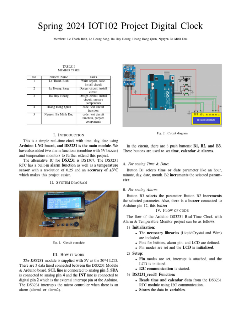 IOT102 Digital Clock DS3231 Report | PDF | Computer Engineering | Electrical Engineering