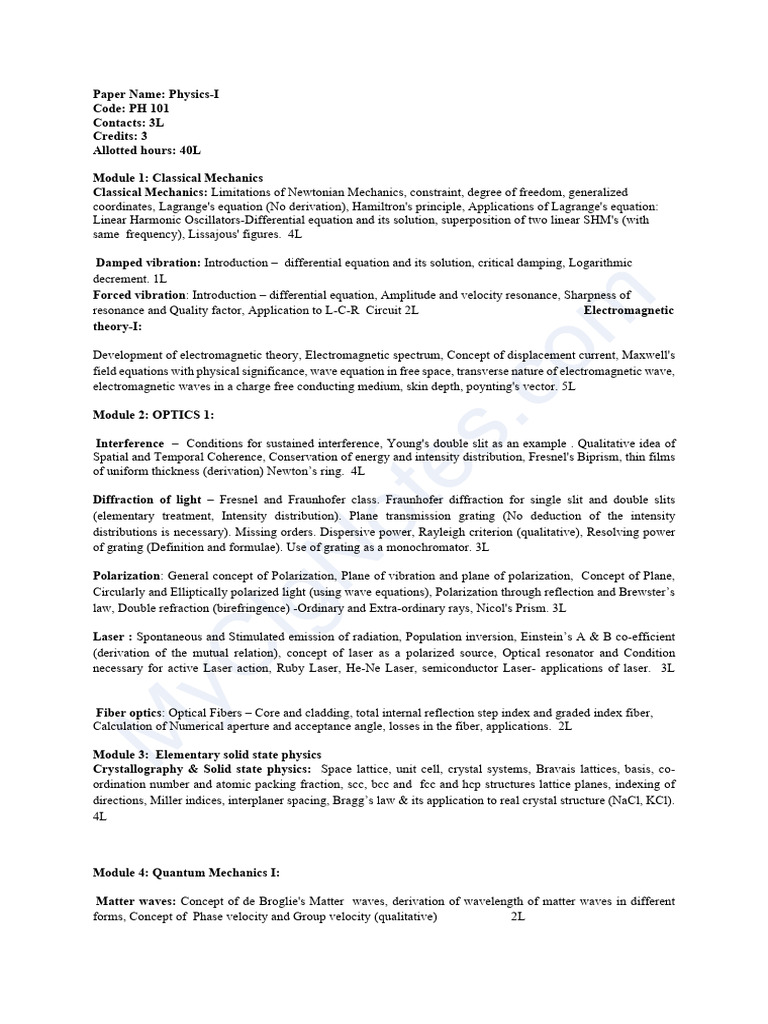 Physics-I (PH101) | Download Free PDF | Waves | Diffraction