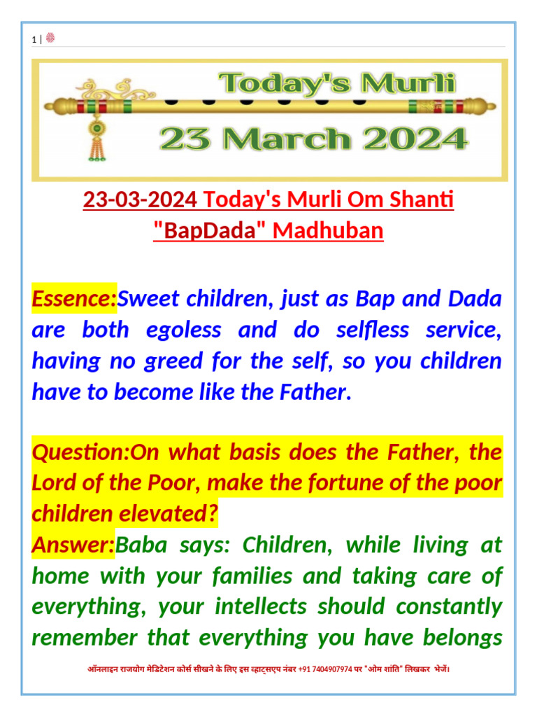 English Murli 23 March 2024 | PDF | Religious Belief And Doctrine