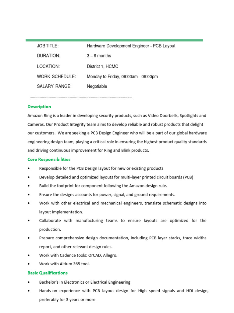 Hardware Development Engineer Position | PDF | Printed Circuit Board ...