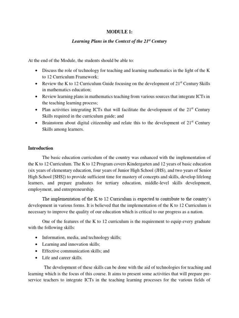 MODULE 1 Lesson 1 A | PDF | Curriculum | Educational Technology
