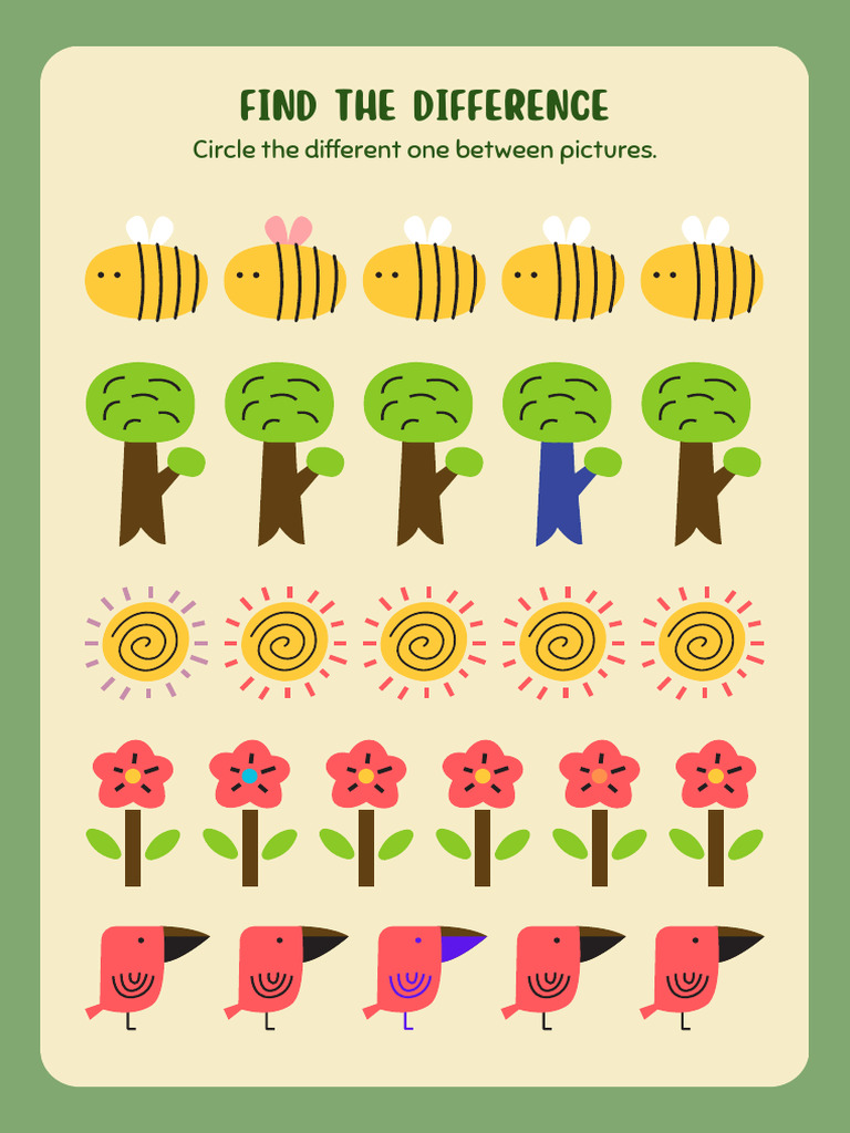 Colourful Fun Find The Difference Spring Worksheet | PDF