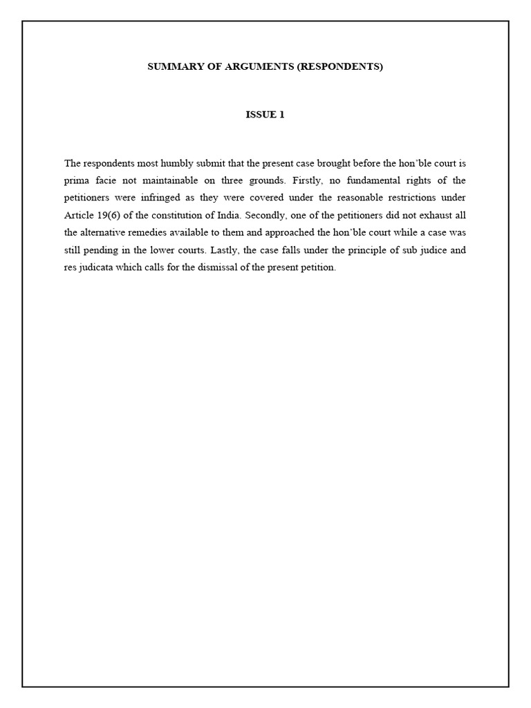Summary of Arguments | PDF