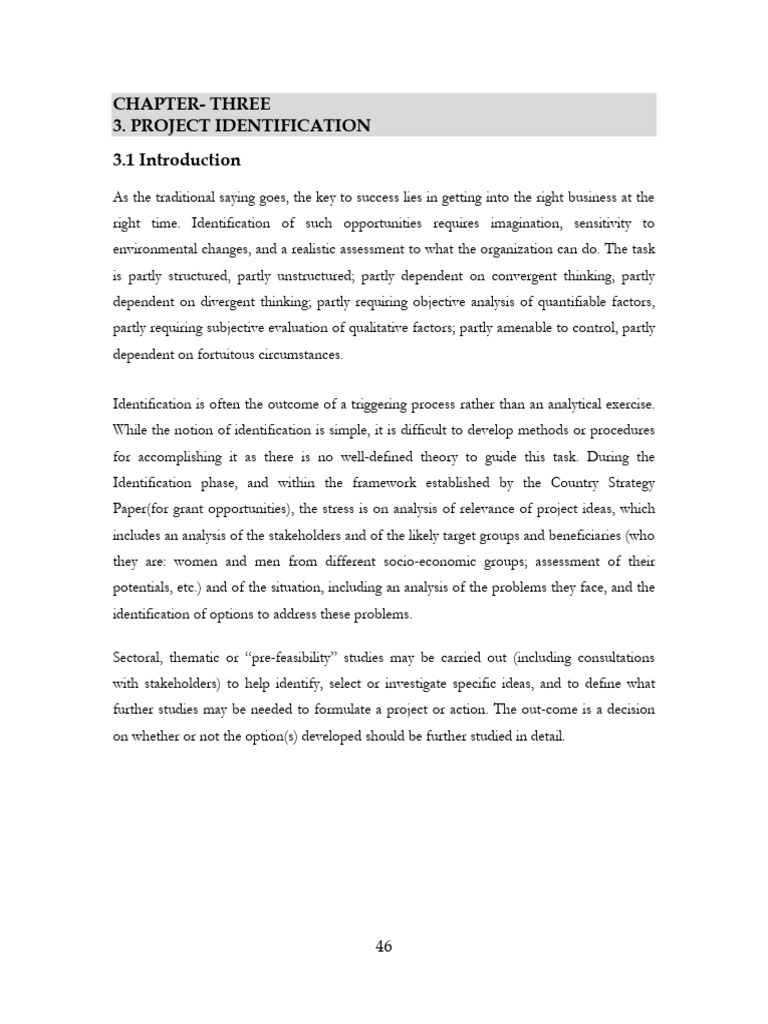 Chapter Three Project Identification | PDF | Feasibility Study | Policy