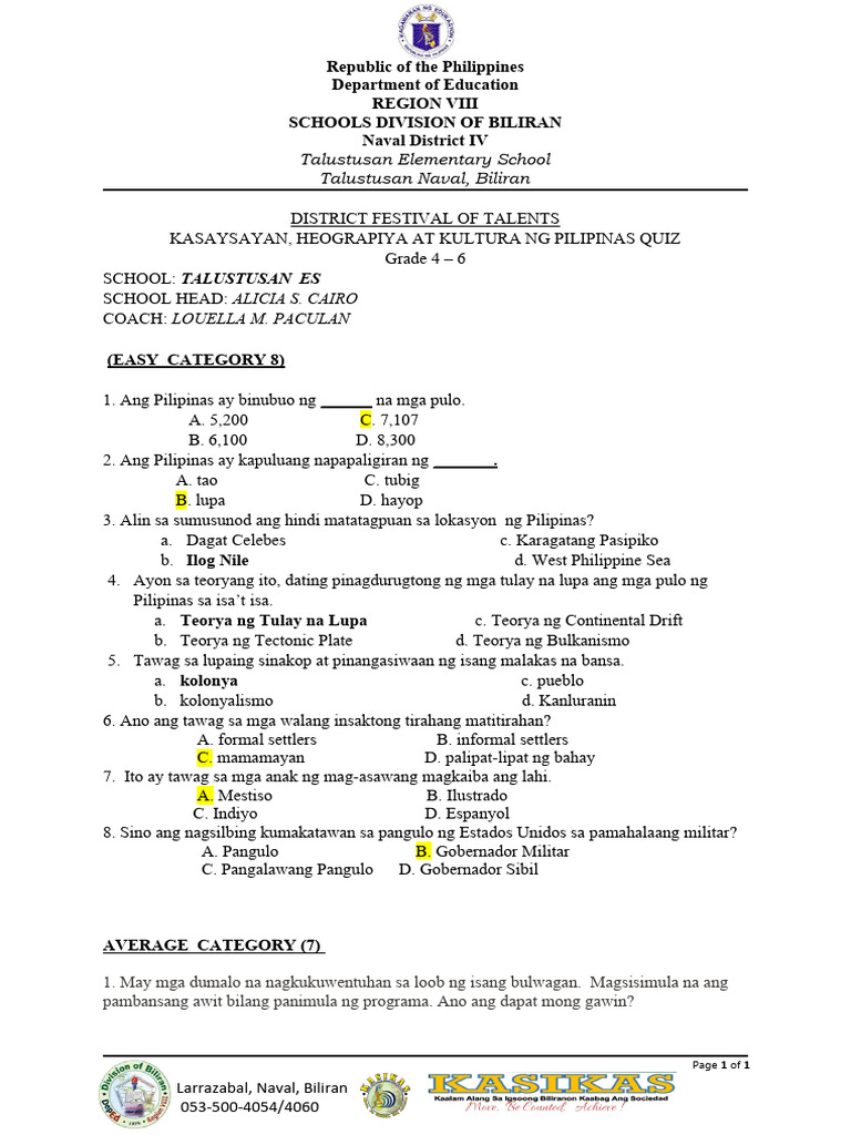 Questions AP Grade 4-6 (Talustusan Es) | PDF