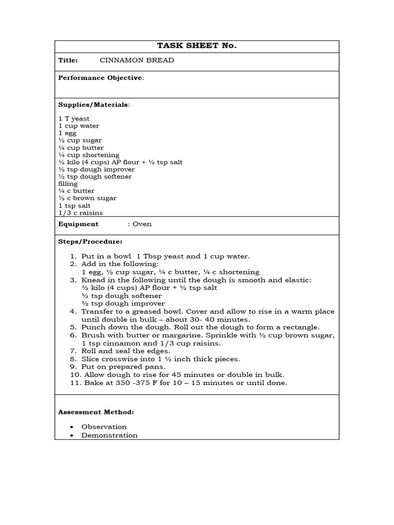 TASK SHEET No 3.25 Cinnamon Bread | PDF